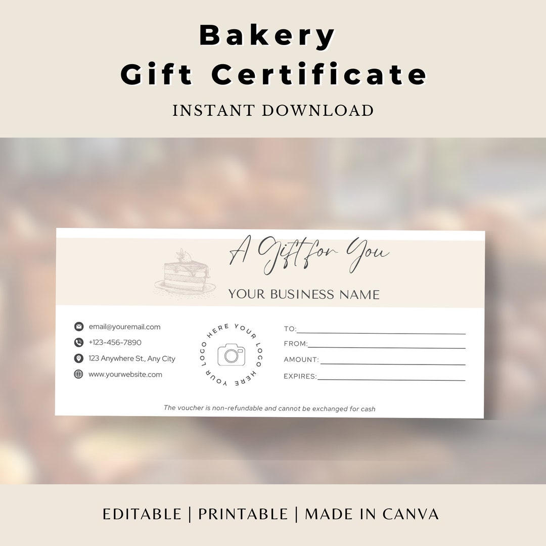 Canva Bakery Gift Certificate Template, Editable Baker Gift Card ...