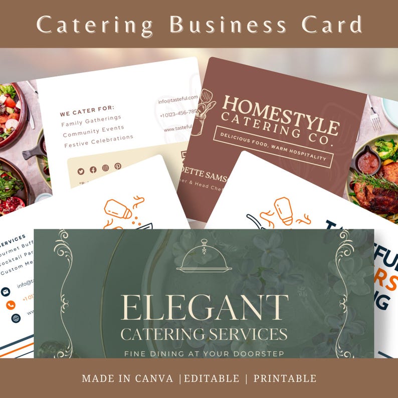 Printable Canva Business Card, Editable Catering & Chef Business Cards ...