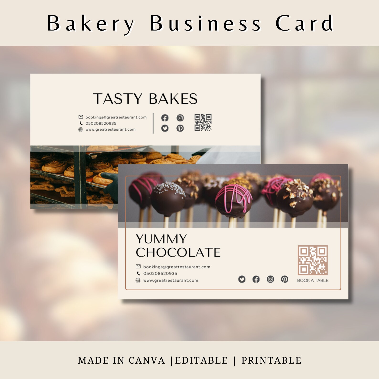 Bakery Business Cards Template, Bread and Cupcake Branding for Pastry ...