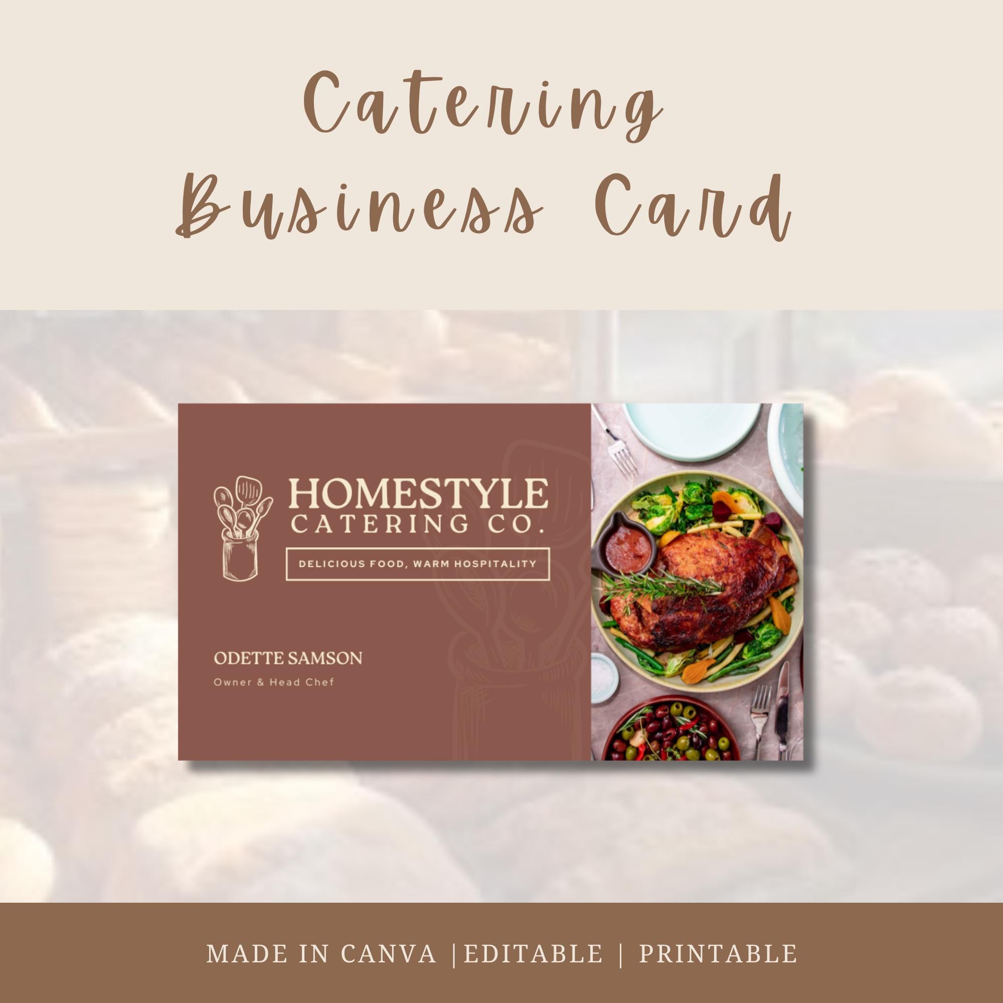 Printable Canva Business Card, Editable Catering & Chef Business Cards ...