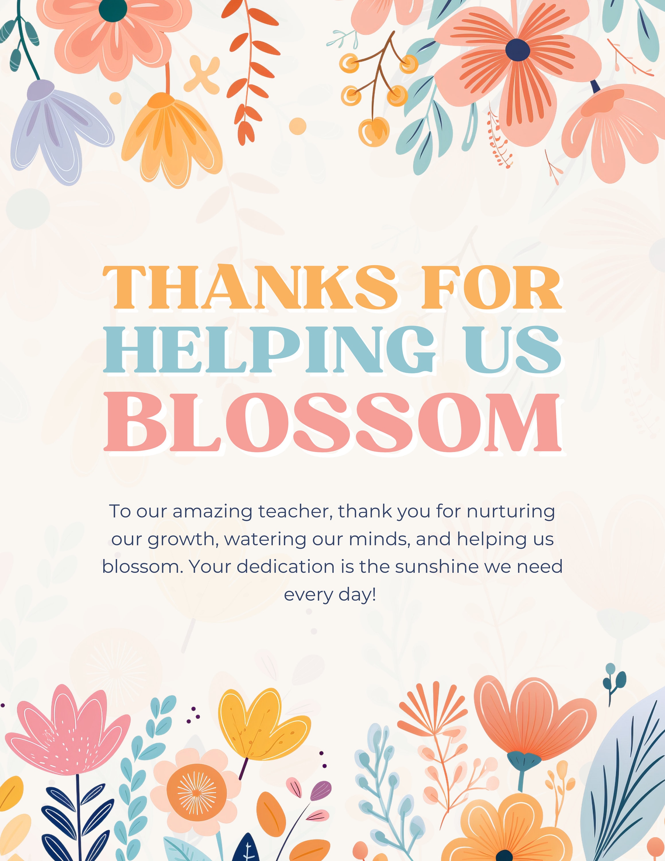 Printable Teacher Appreciation Floral Poster Template: End of School ...