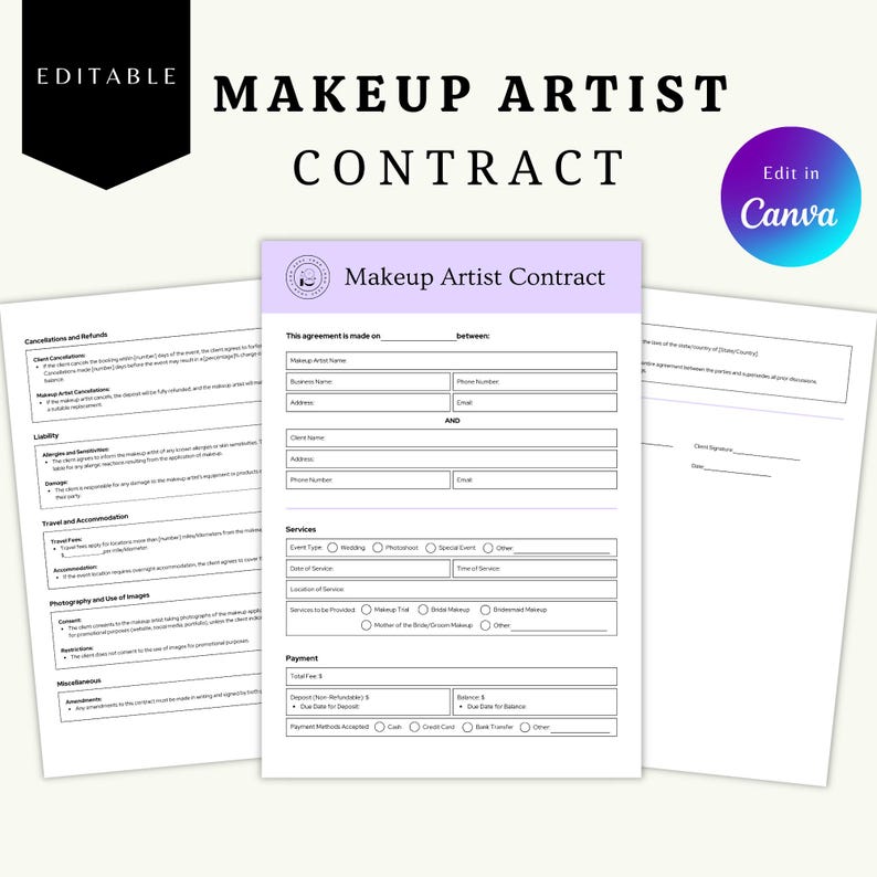 Makeup Artist Contract , Make-up Business Organizer, Beautician Service ...
