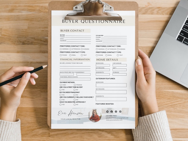 Home Buyer Questionnaire Checklist Buyer Intake Form Real Estate Client ...