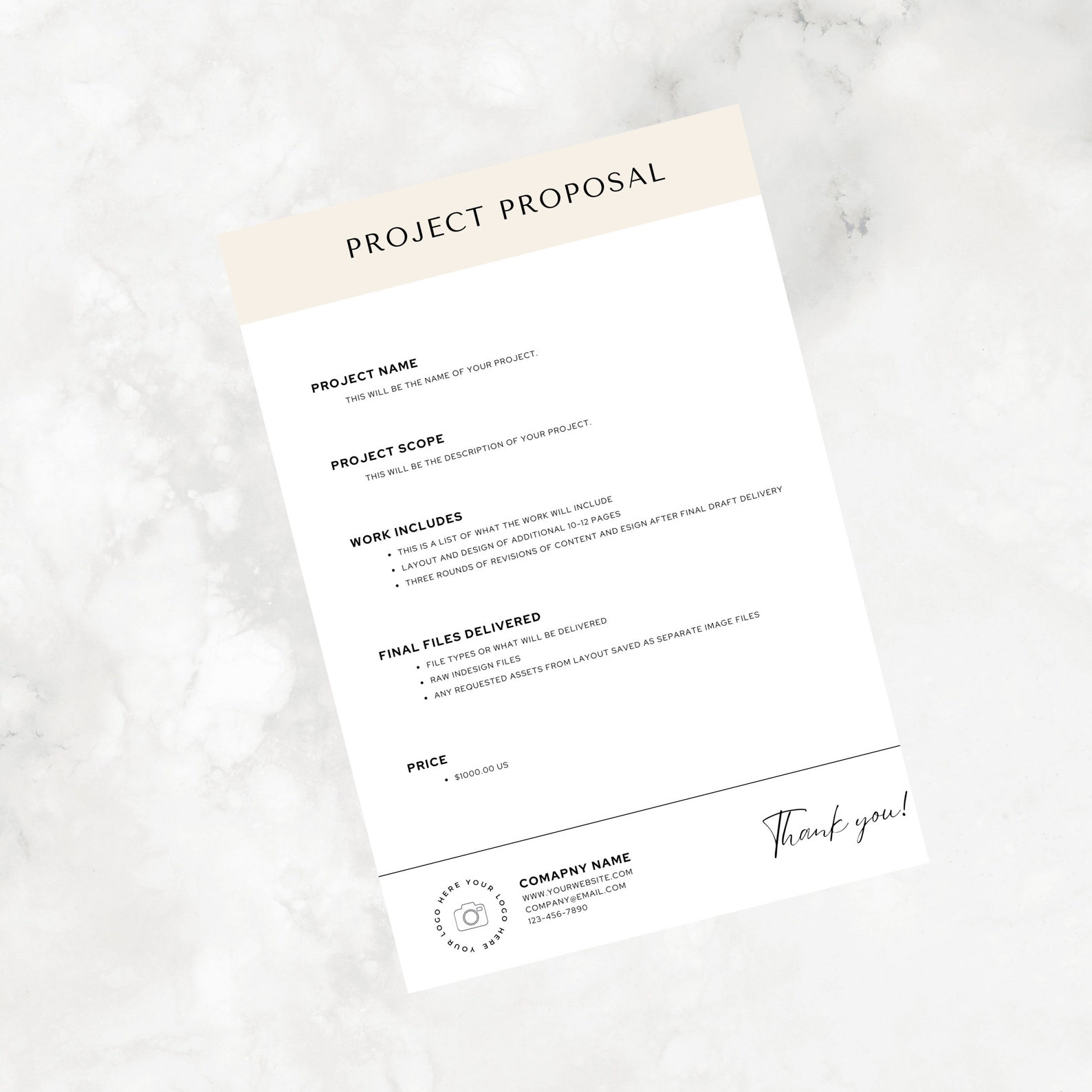 Minimal Project Proposal Template One Page Professional Proposal ...