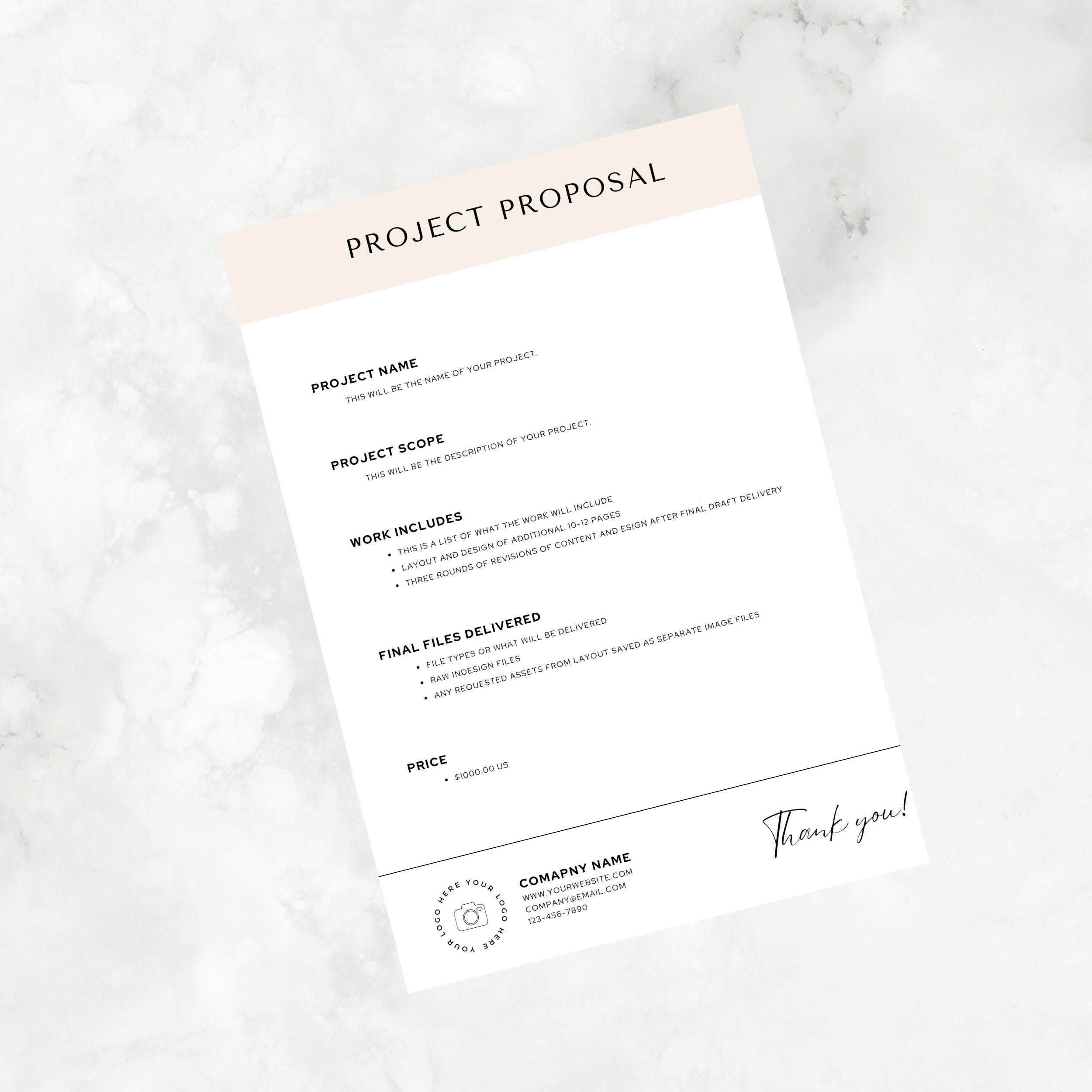 Minimal Project Proposal Template One Page Professional Proposal ...