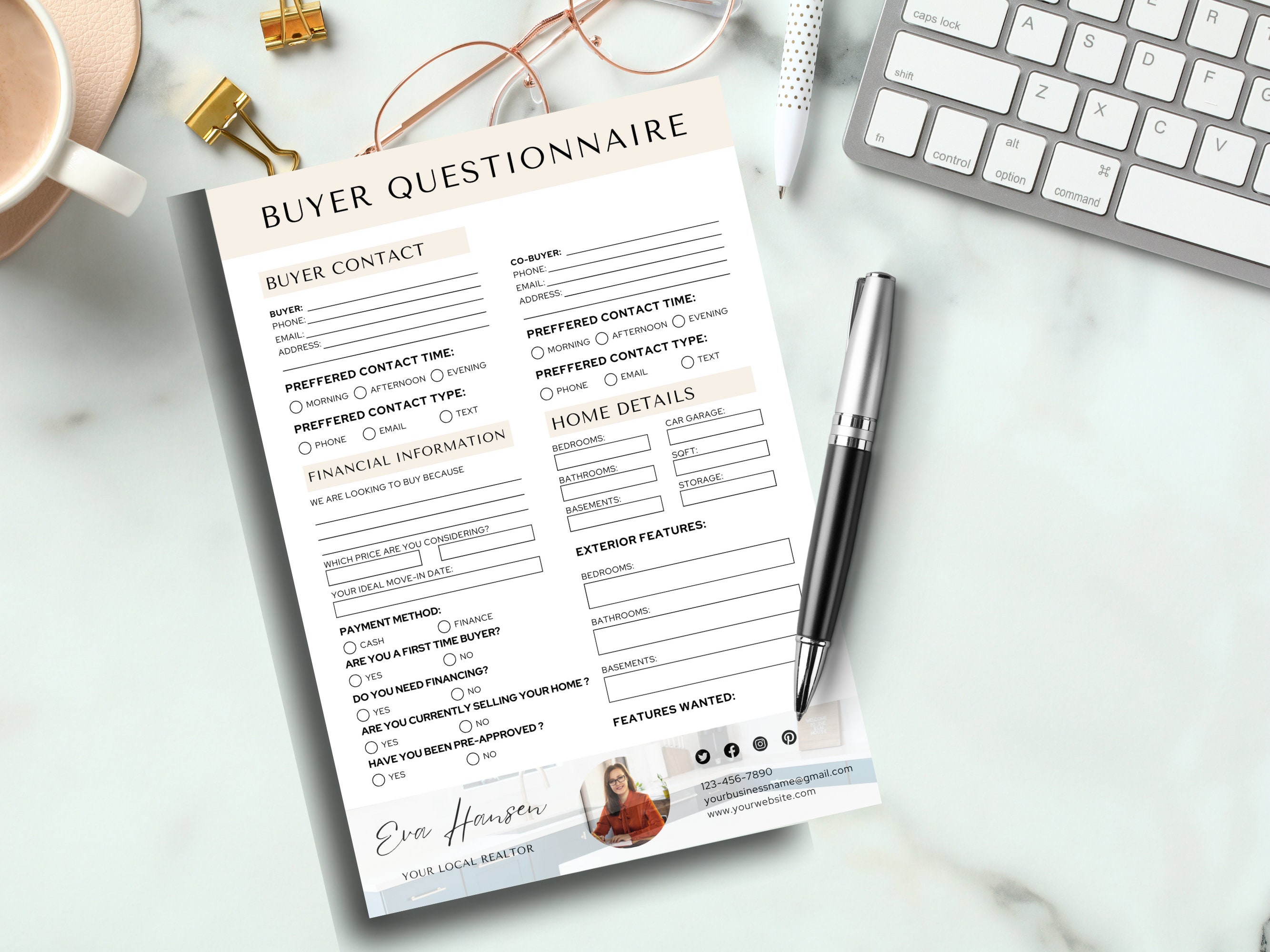 Home Buyer Questionnaire Checklist Buyer Intake Form Real Estate Client ...