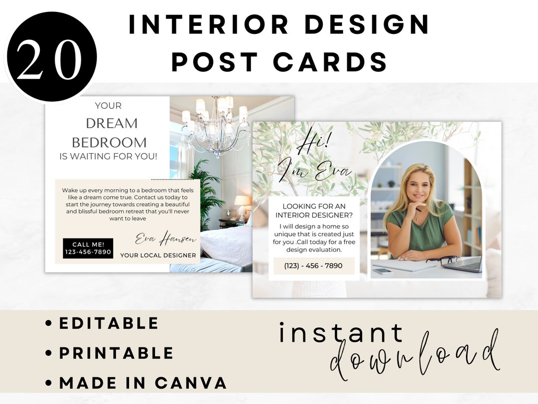 Interior Designer Postcard Bundle: 20 Marketing Mailer Cards for Home ...