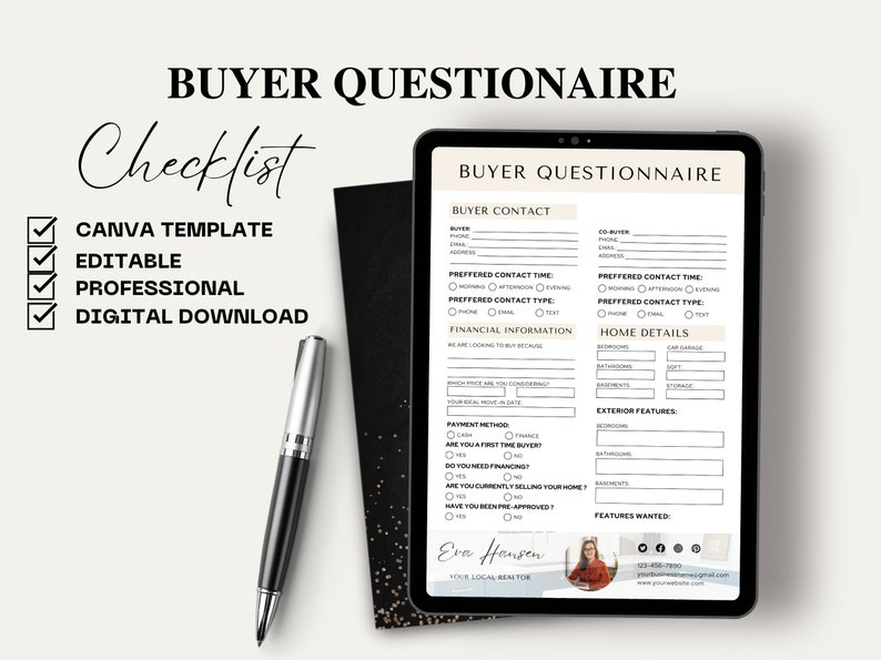 Home Buyer Questionnaire Checklist Buyer Intake Form Real Estate Client ...