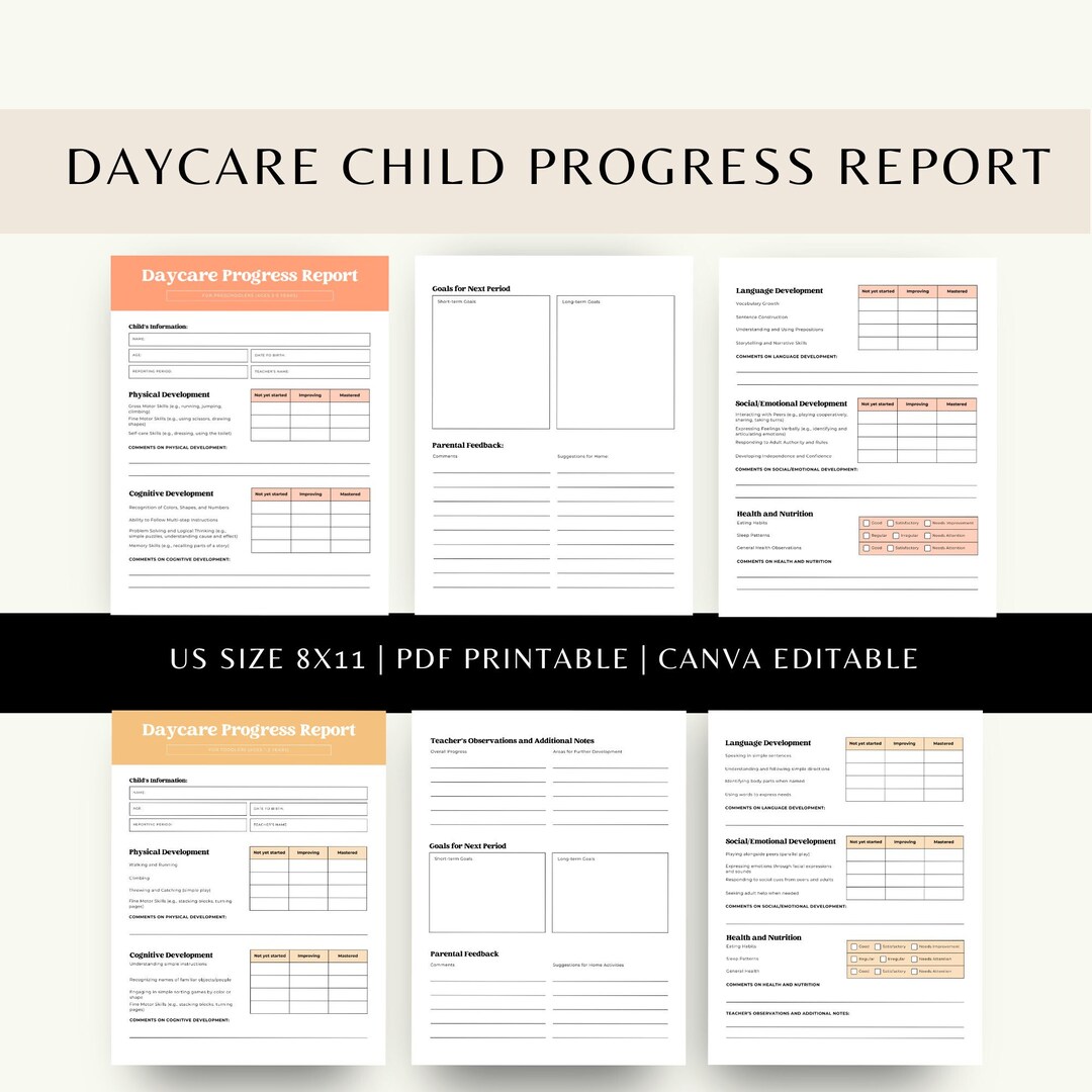 Daycare Child Progress Report Template, Fillable Form for Daycare ...