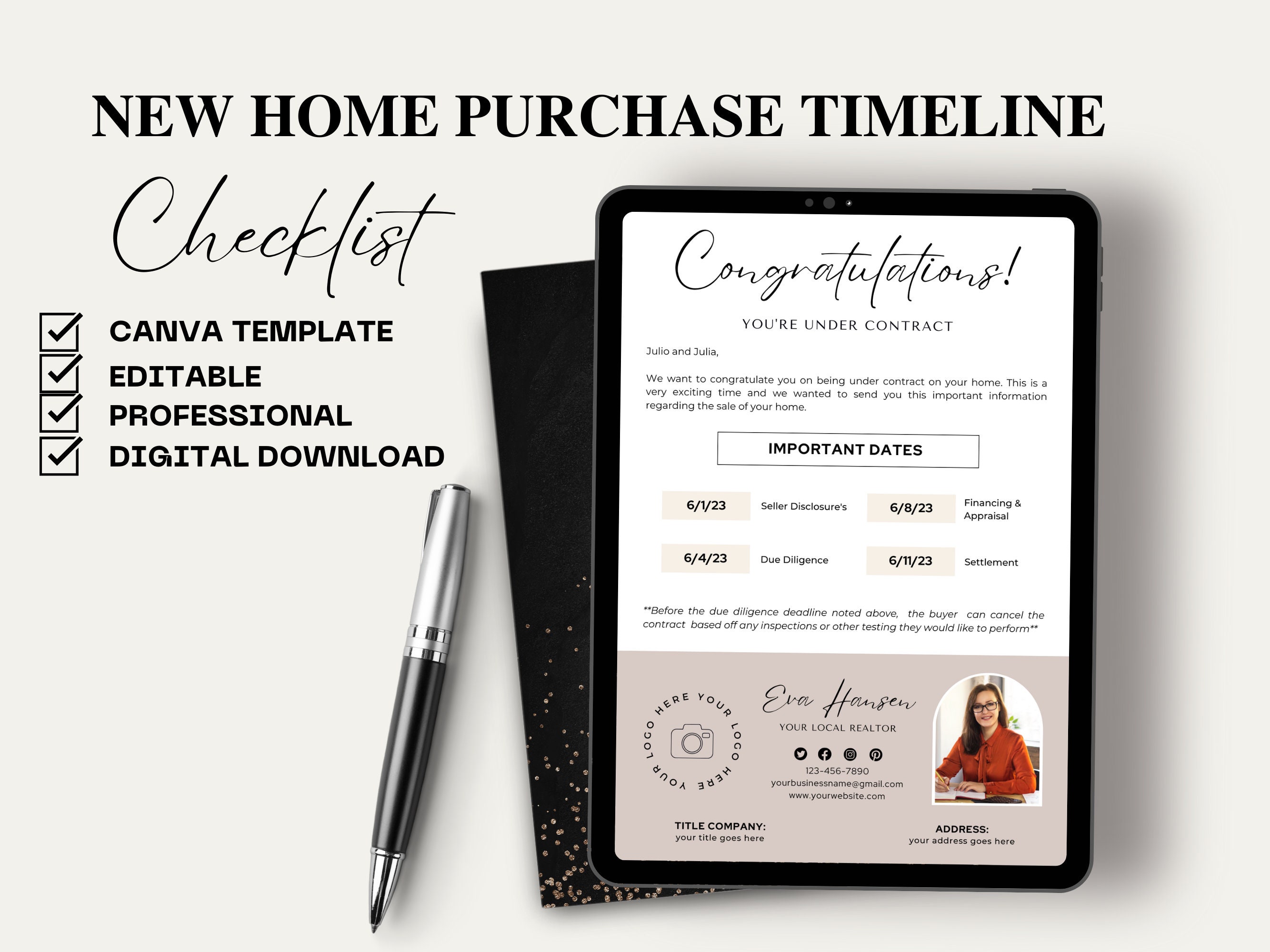 Under Contract Checklist for Real Estate - Etsy