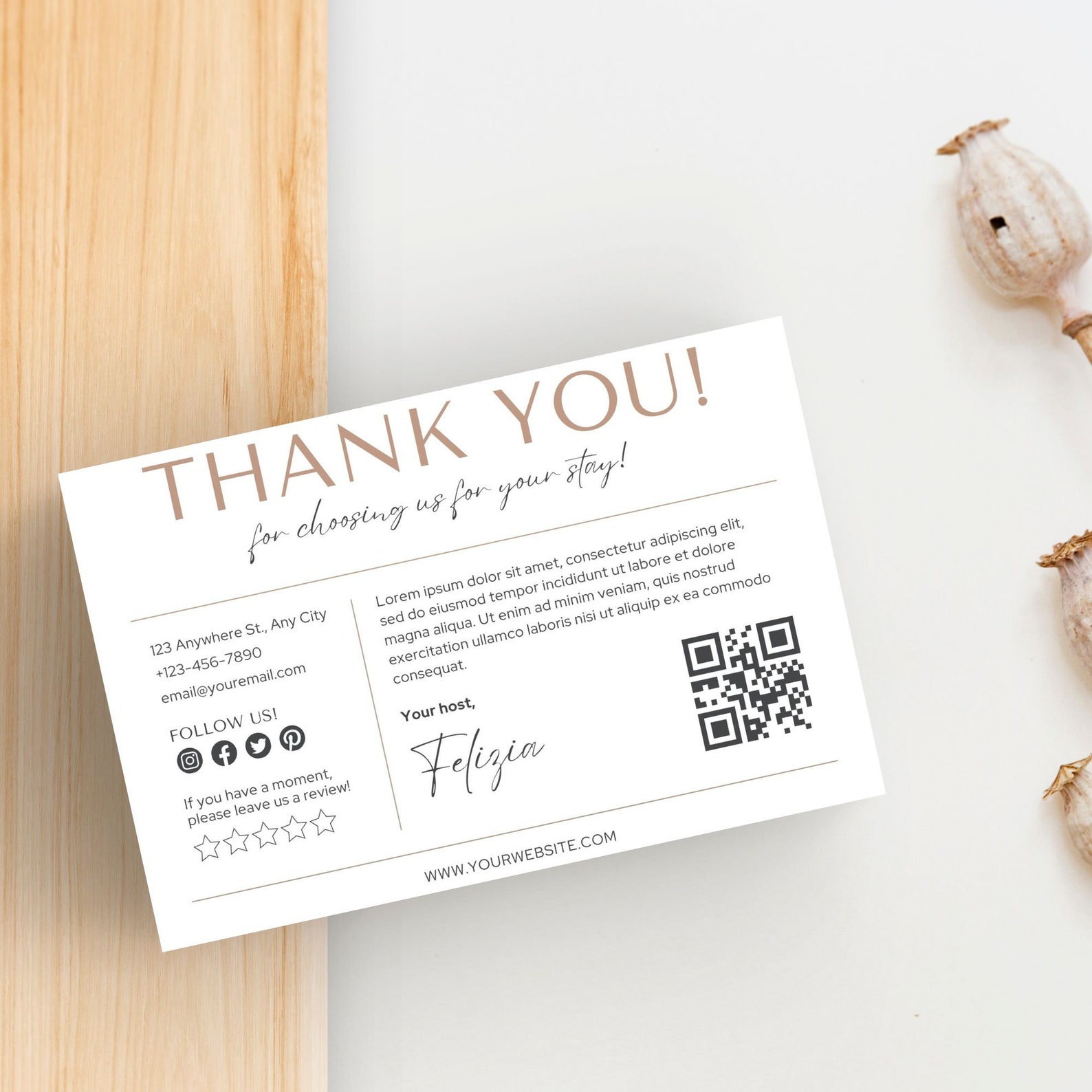 Airbnb Guest Welcome Card Thank You Card VRBO Visitor Greeting Home ...