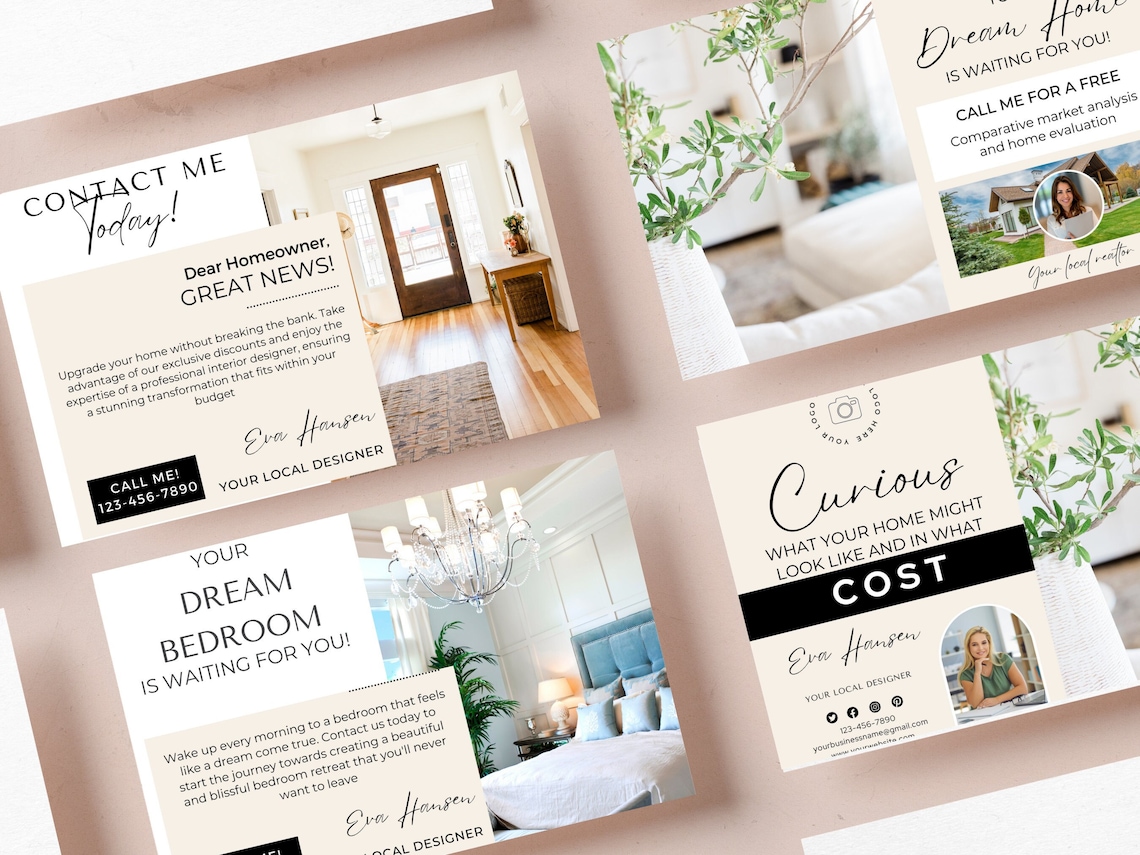 Interior Designer Postcard Bundle: 20 Marketing Mailer Cards for Home ...