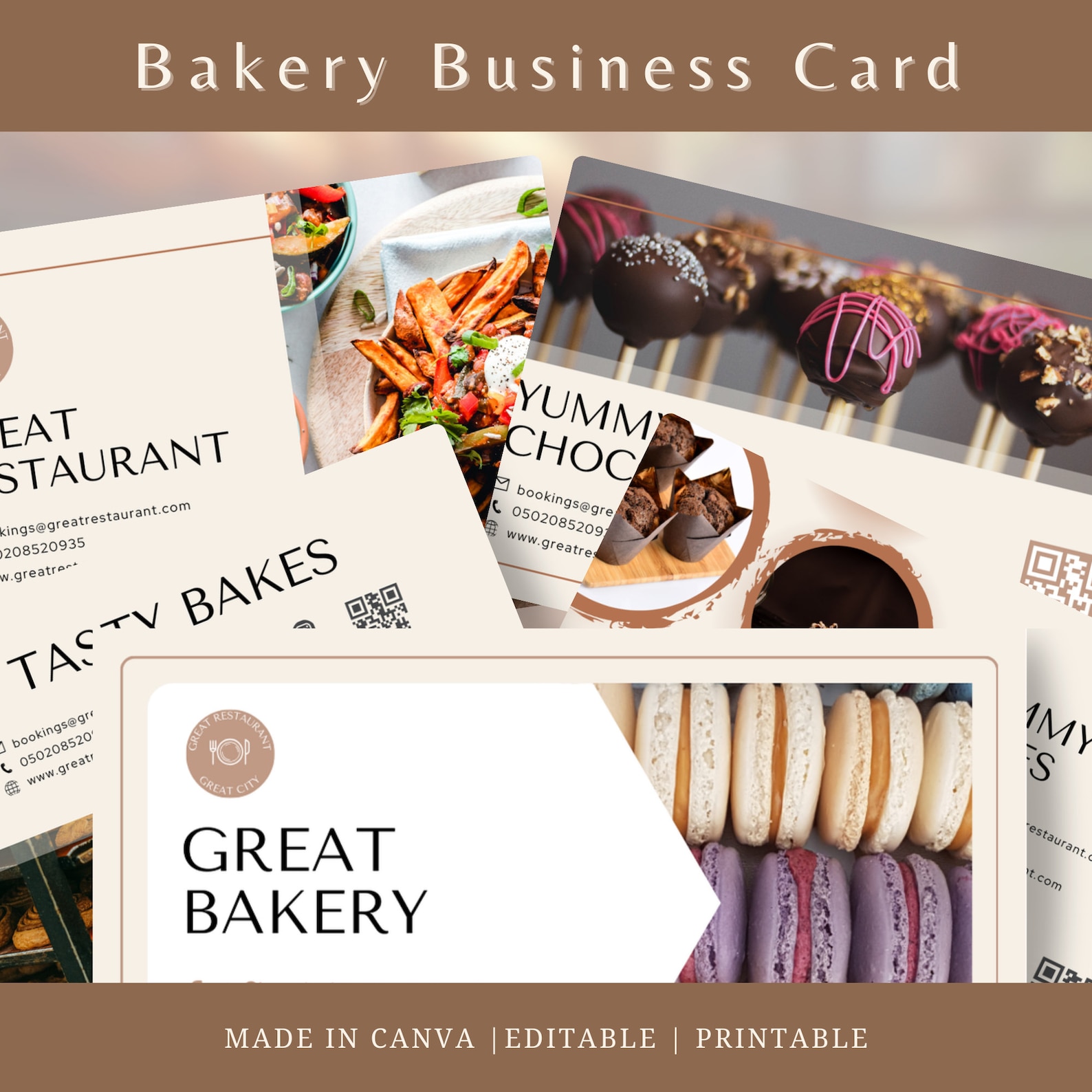 Bakery Business Cards Template, Bread and Cupcake Branding for Pastry ...