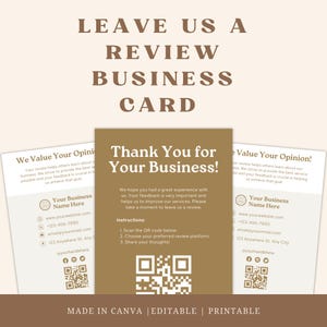 Canva Template QR Code Review Business Card, DIY Scannable Thank You ...