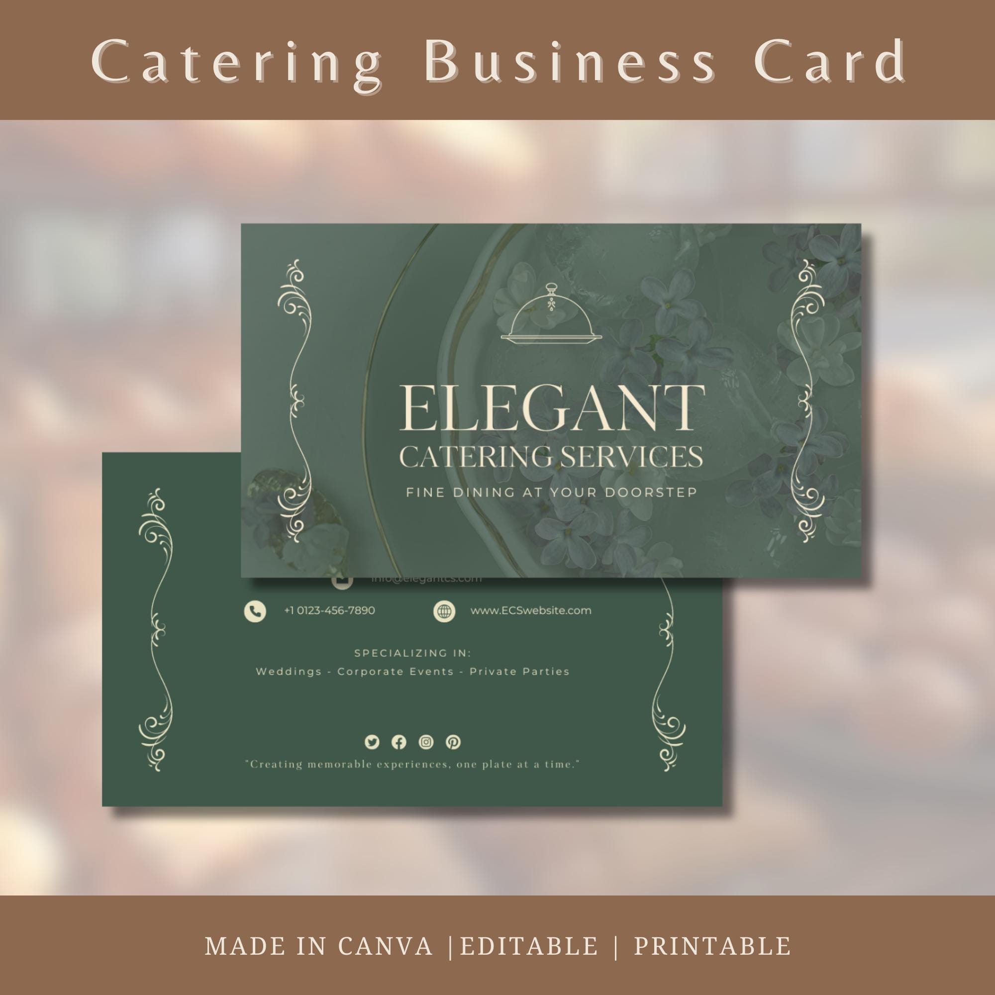 Printable Canva Business Card, Editable Catering & Chef Business Cards ...