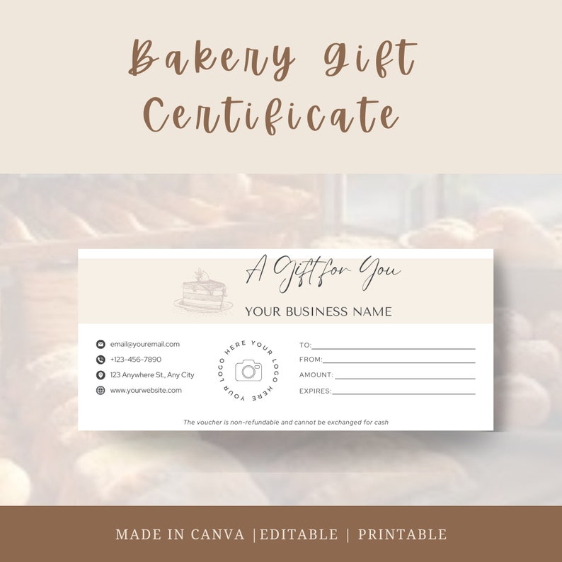 Canva Bakery Gift Certificate Template, Editable Baker Gift Card ...