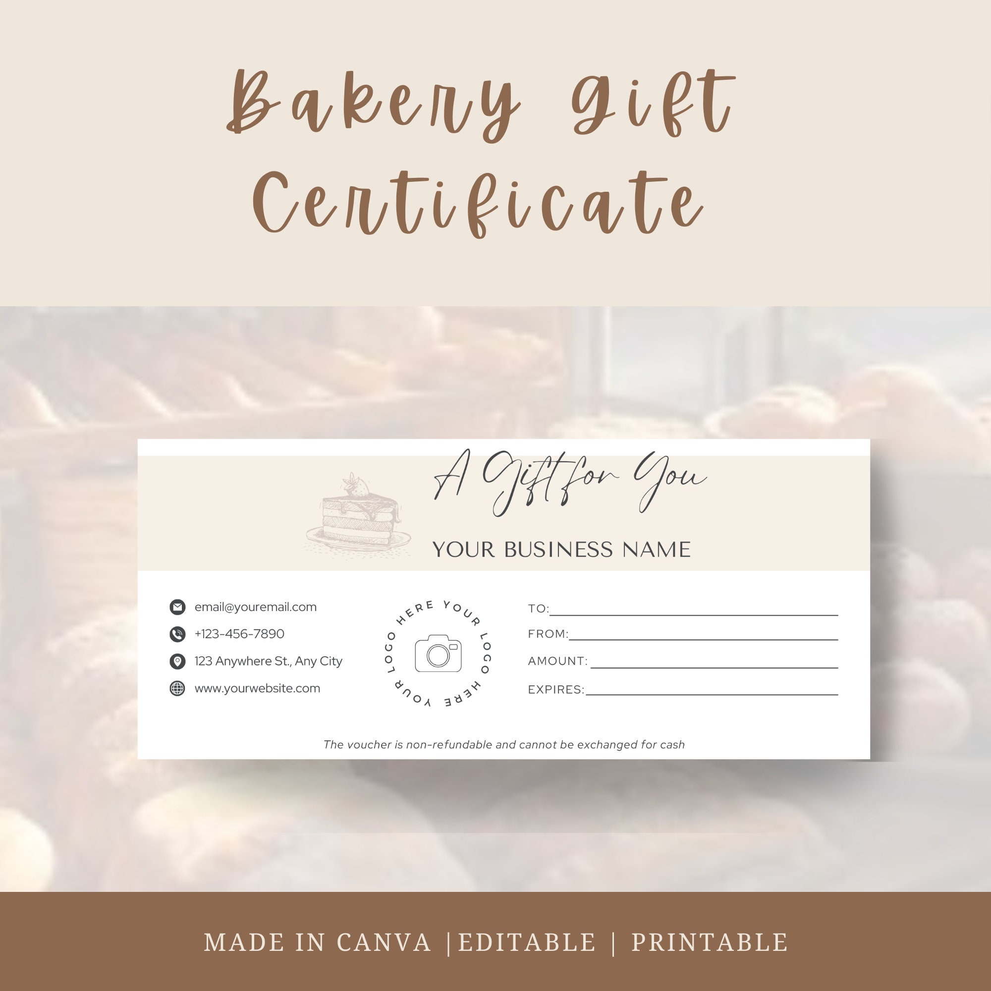Canva Bakery Gift Certificate Template, Editable Baker Gift Card ...