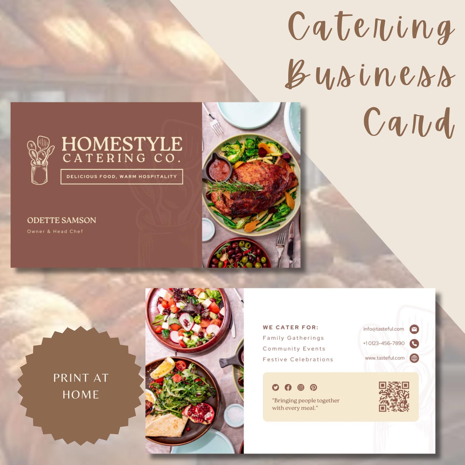 Printable Canva Business Card, Editable Catering & Chef Business Cards ...