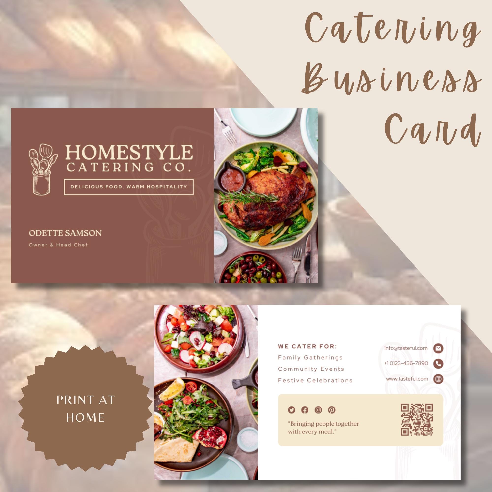 Printable Canva Business Card, Editable Catering & Chef Business Cards ...