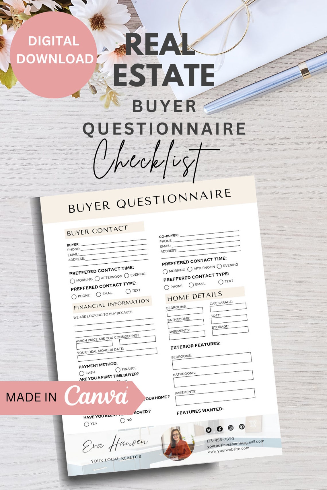 Home Buyer Questionnaire Checklist Buyer Intake Form Real Estate Client ...