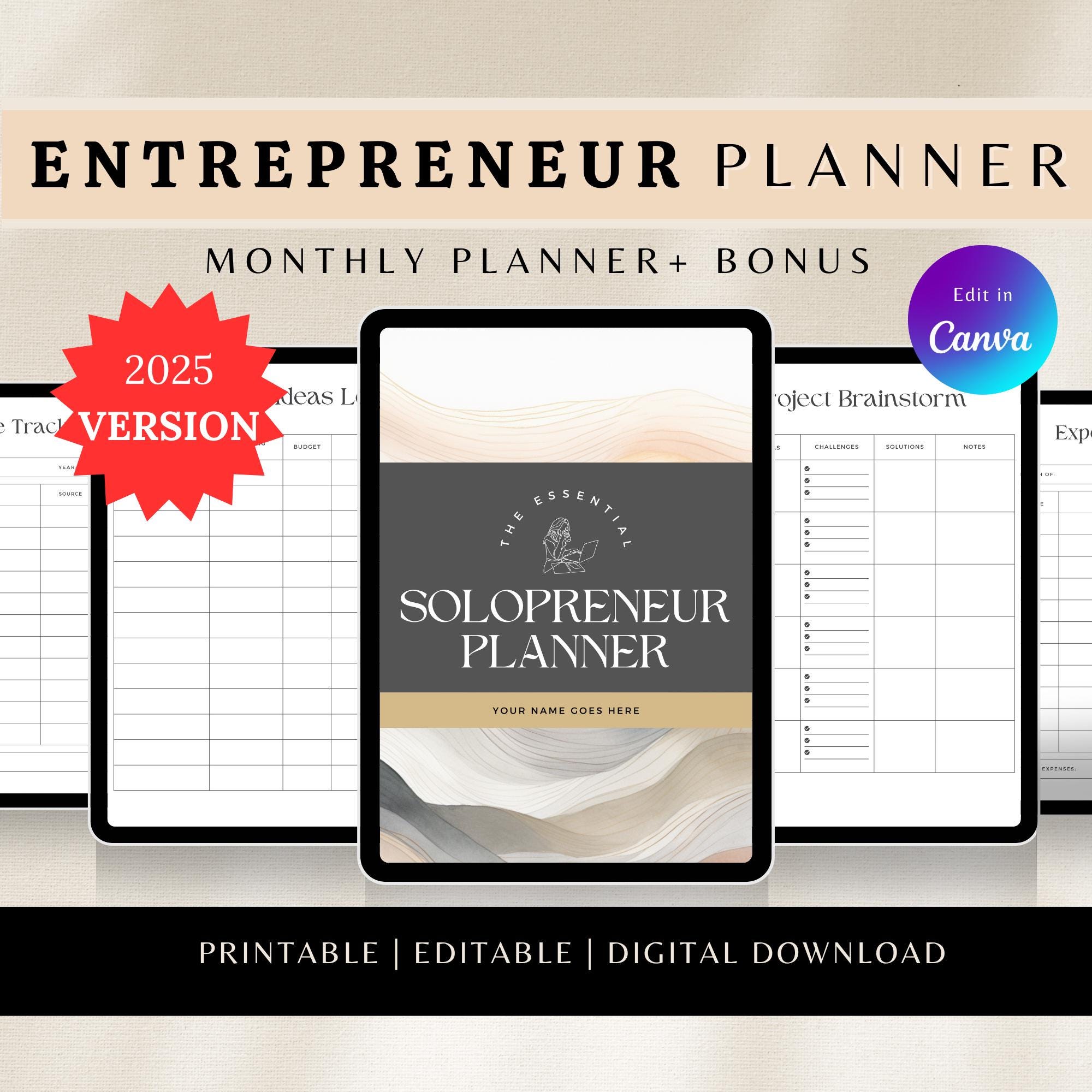 Small Business Planner Printable Entrepreneur Day Planner Solopreneur ...