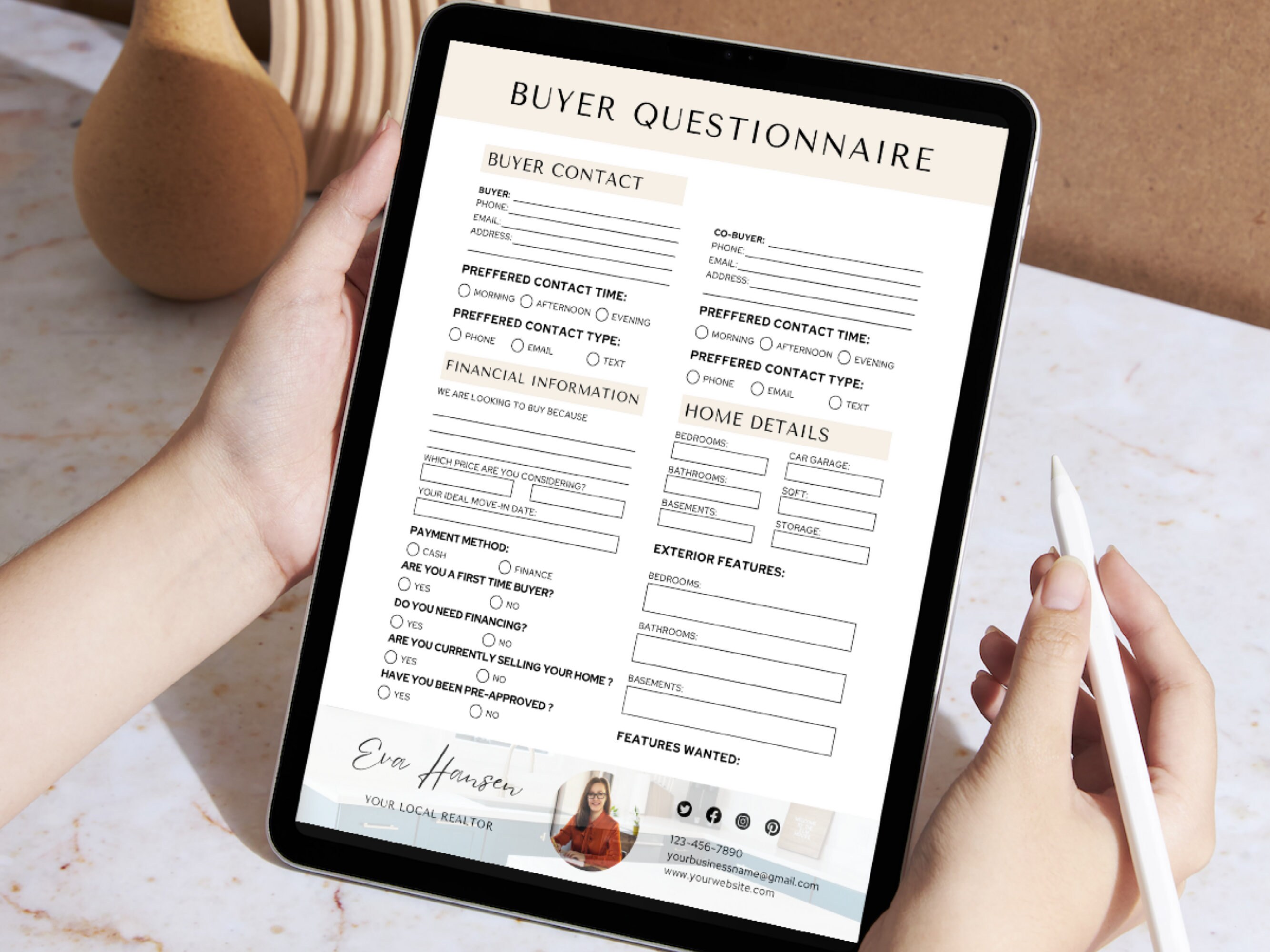 Home Buyer Questionnaire Checklist Buyer Intake Form Real Estate Client ...