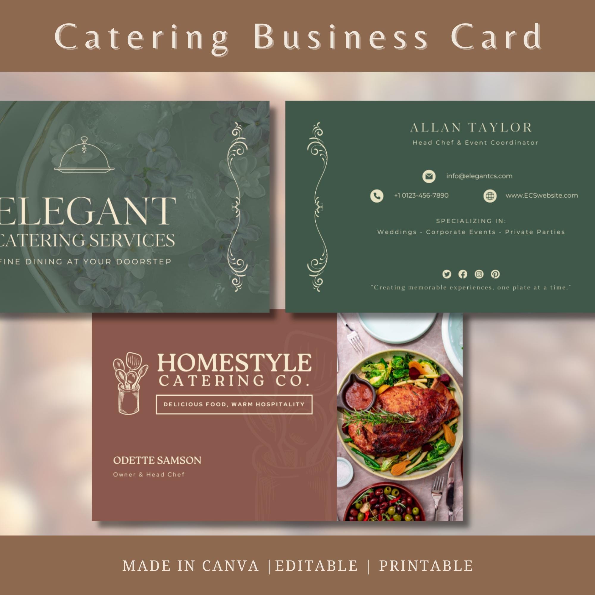 Printable Canva Business Card, Editable Catering & Chef Business Cards ...