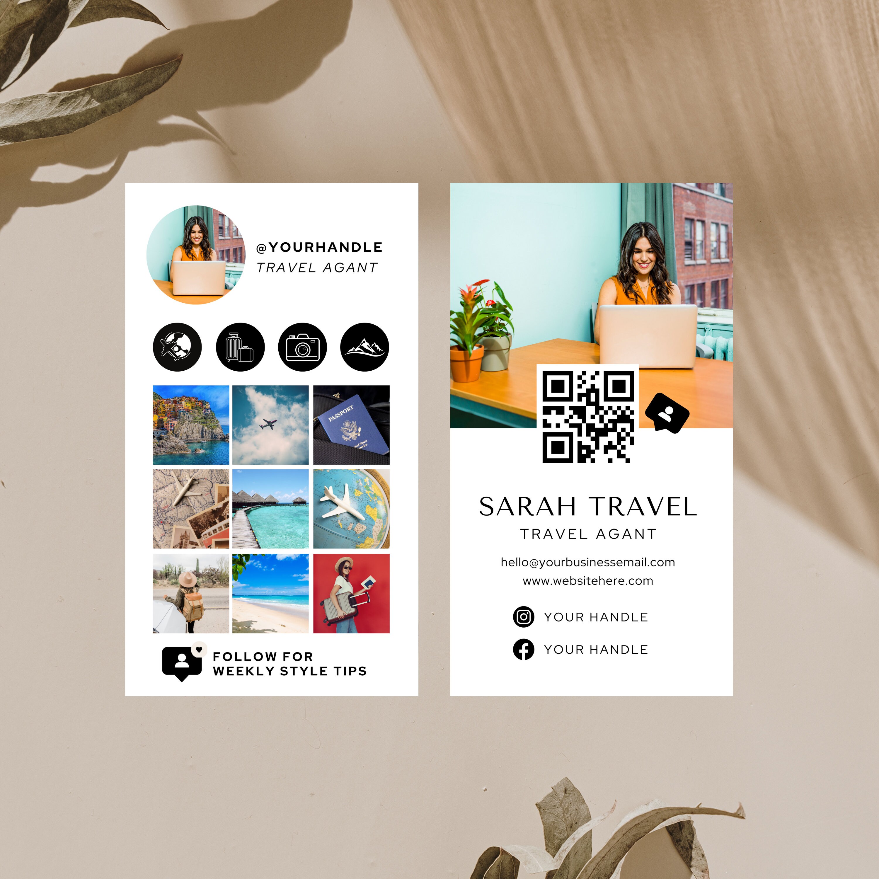 Travel Agent Business Card With QR Code, Traveling Bloger Promotional ...