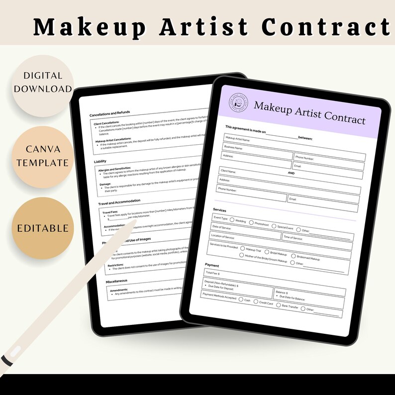 Makeup Artist Contract , Make-up Business Organizer, Beautician Service ...