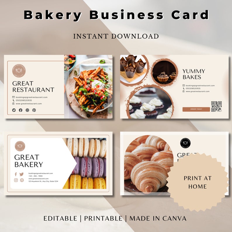 Bakery Business Cards Template, Bread and Cupcake Branding for Pastry ...