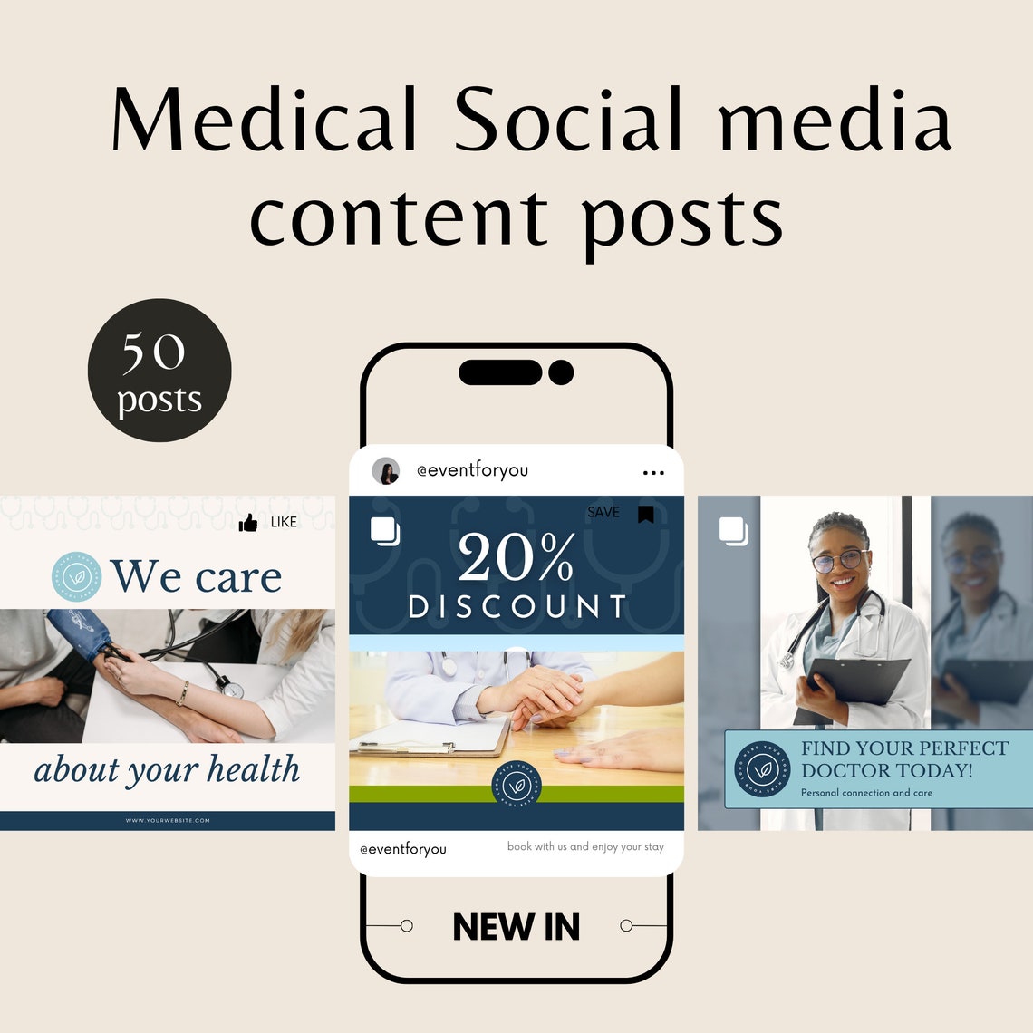 Health Care Social Media Posts, Bundle of 50 Therapy Clinic Instagram ...