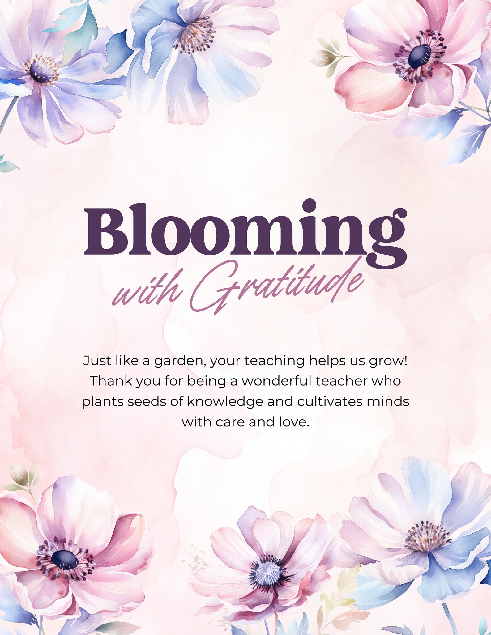 Printable Teacher Appreciation Floral Poster Template: End of School ...