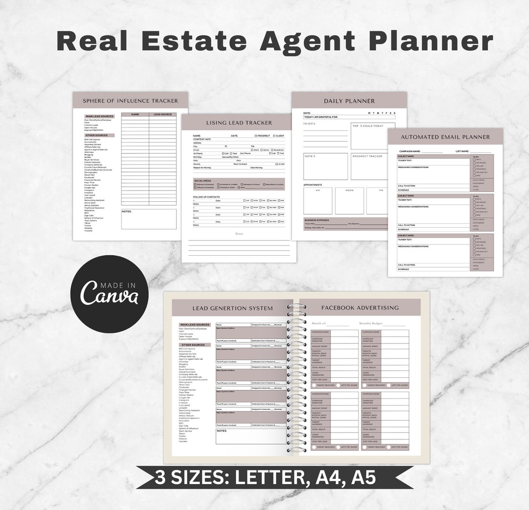 Real Estate Agent Planner 2024 2025 Yearly Finance Tracker Social Media ...