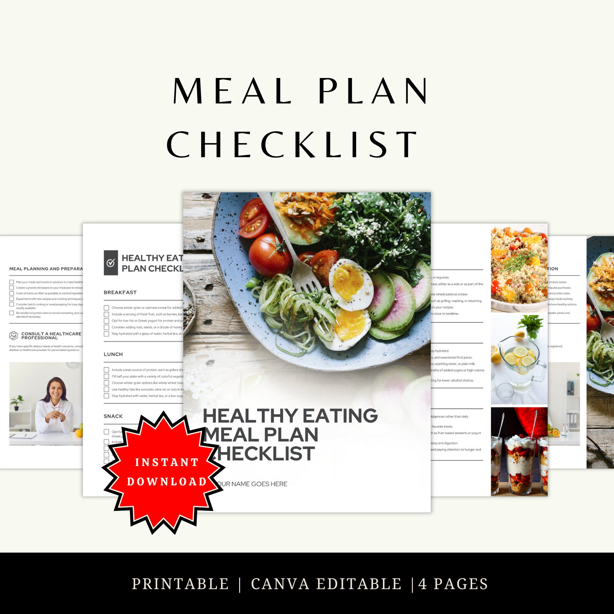 Meal Planning Checklist Healthy Eating Check List Guide Dietitian Meal ...