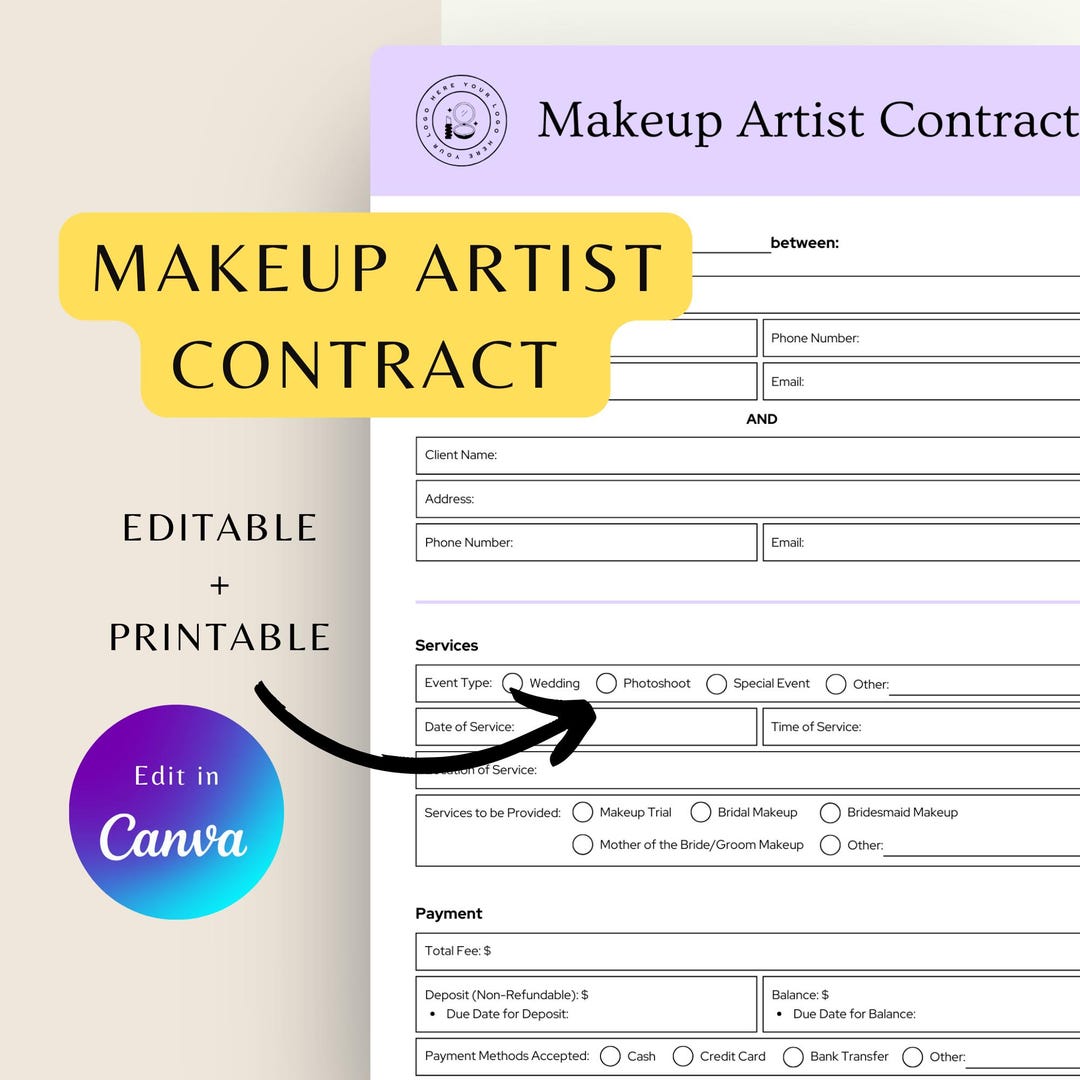 Makeup Artist Contract , Make-up Business Organizer, Beautician Service ...