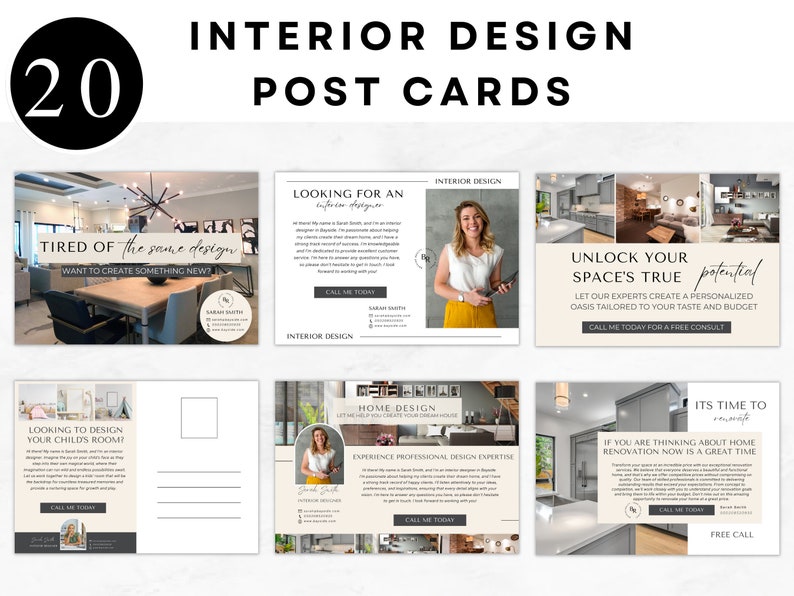 Interior Designer Postcard Bundle: 20 Marketing Mailer Cards for Home ...
