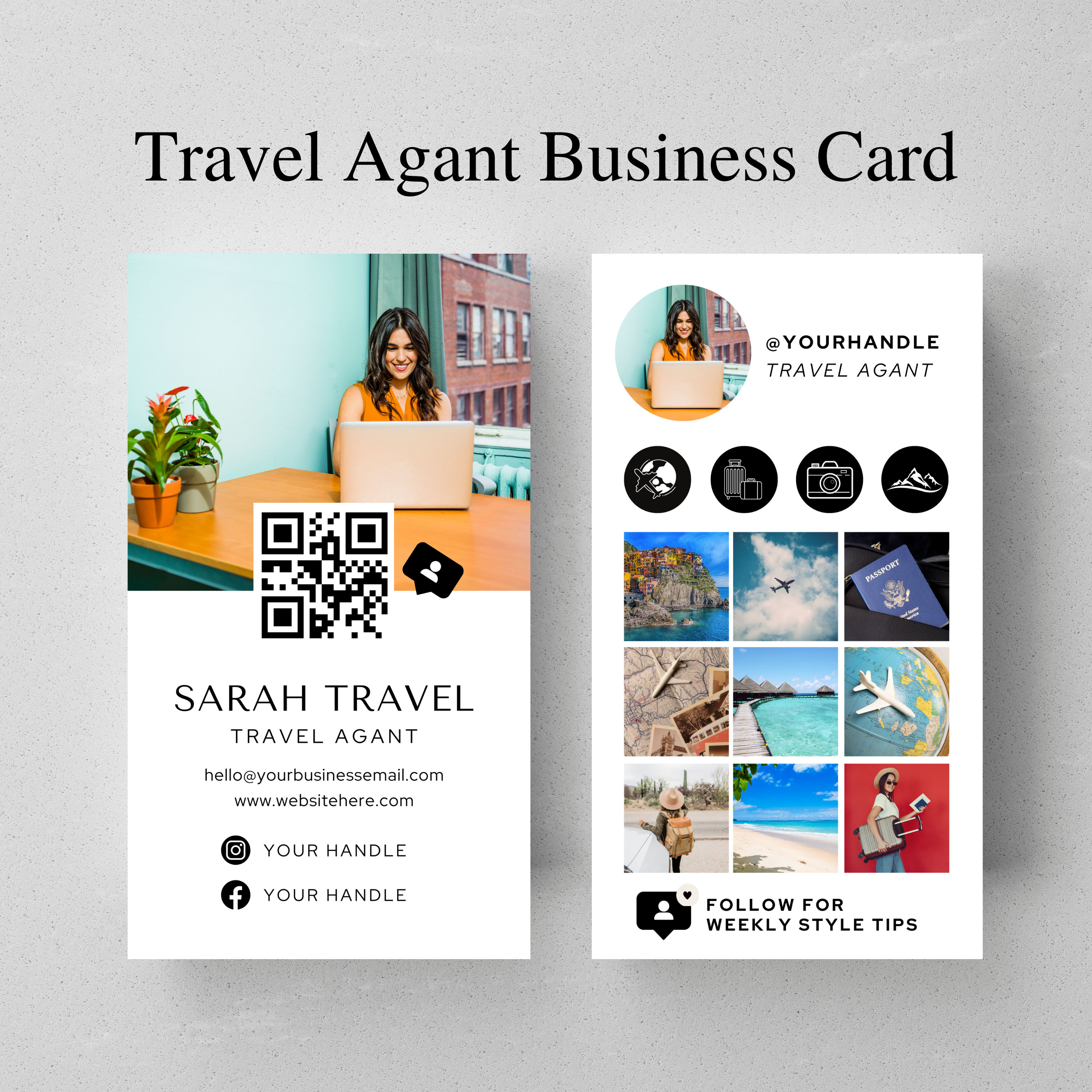Travel Agent Business Card With QR Code, Traveling Bloger Promotional ...