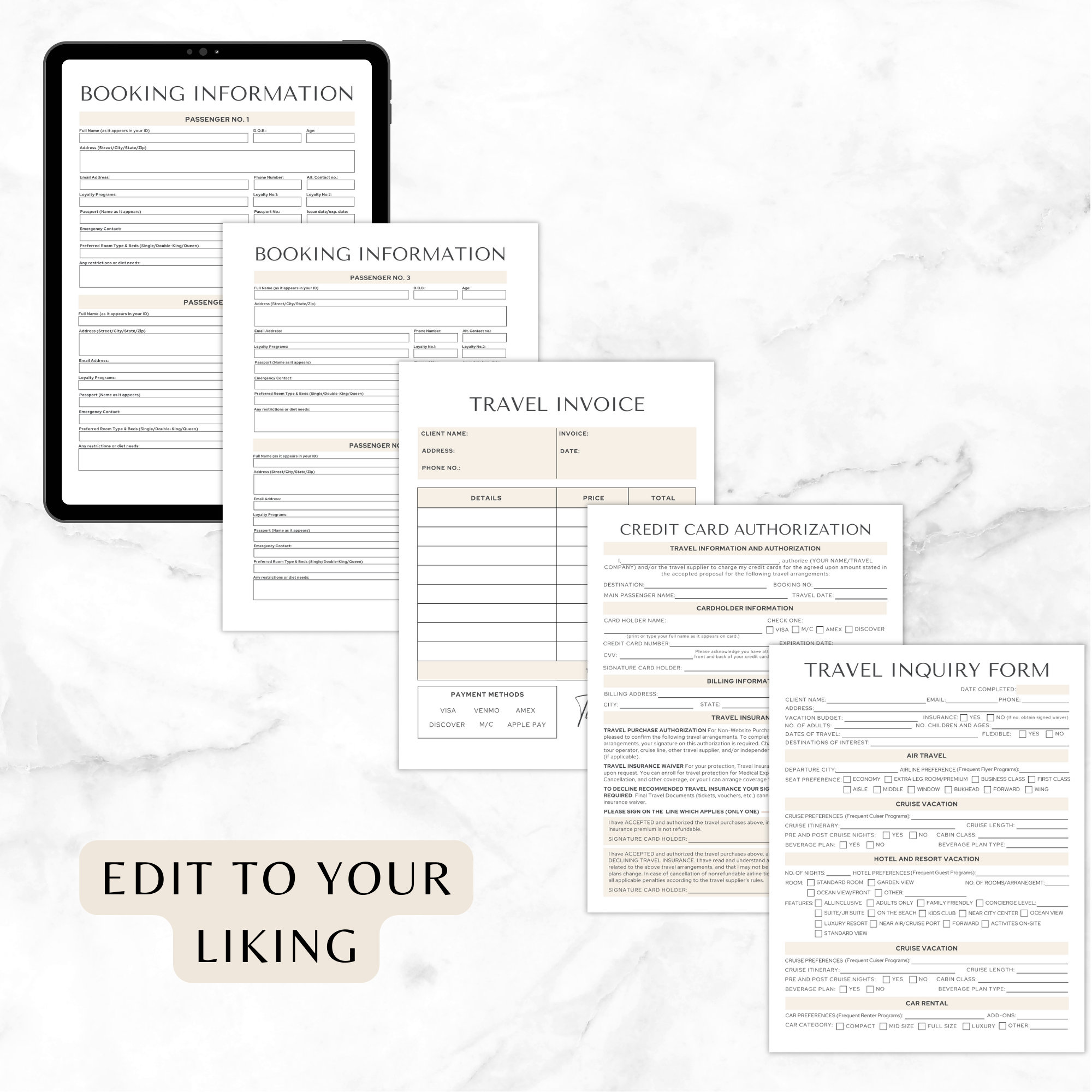 Travel Agent Forms, Booking Form Template, Canva Templates, Agency ...