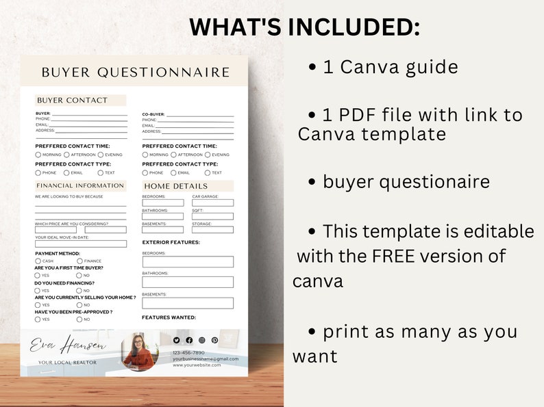 Home Buyer Questionnaire Checklist Buyer Intake Form Real Estate Client ...