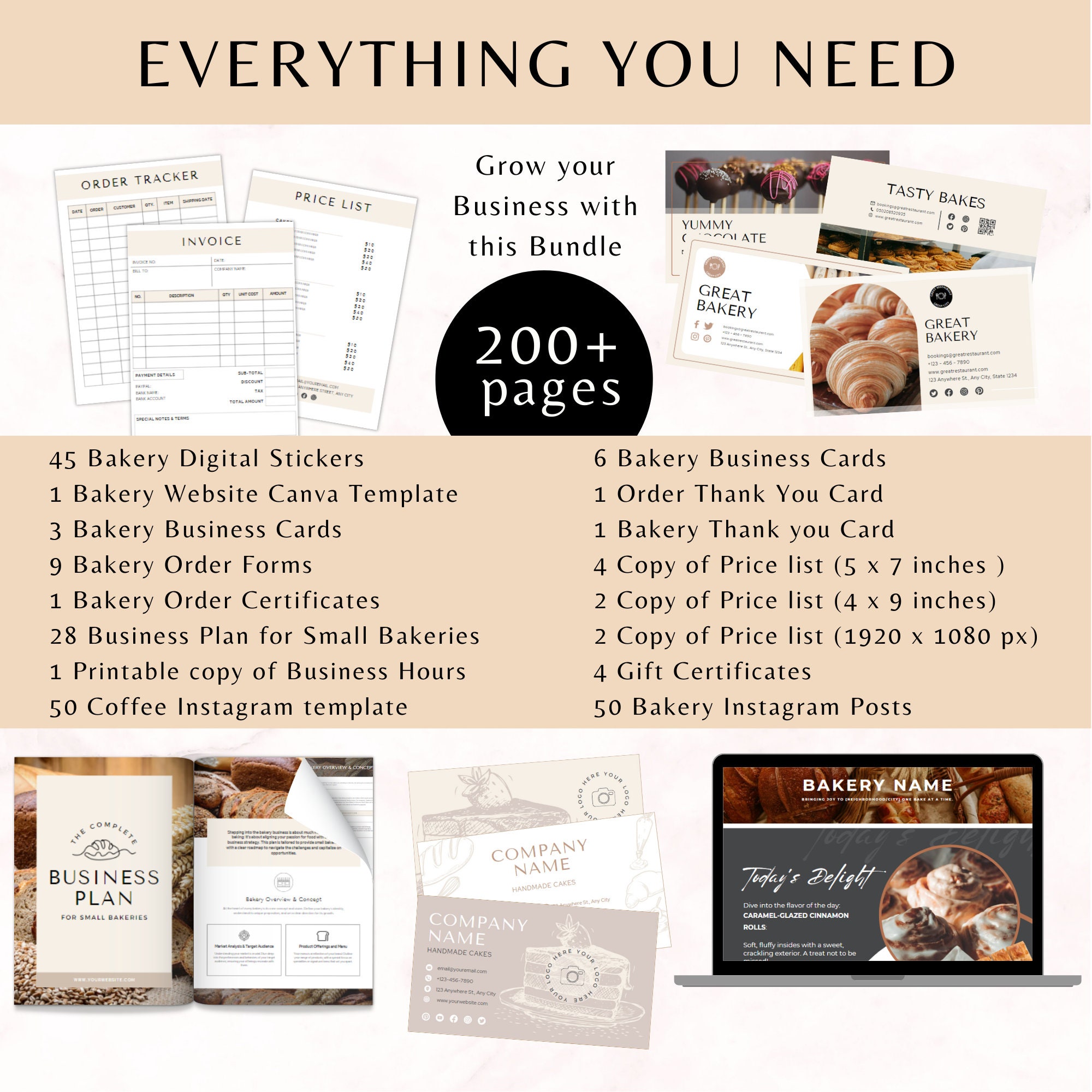 200 + Bakery Bundle Templates, Editable Canva Templates , Instant ...