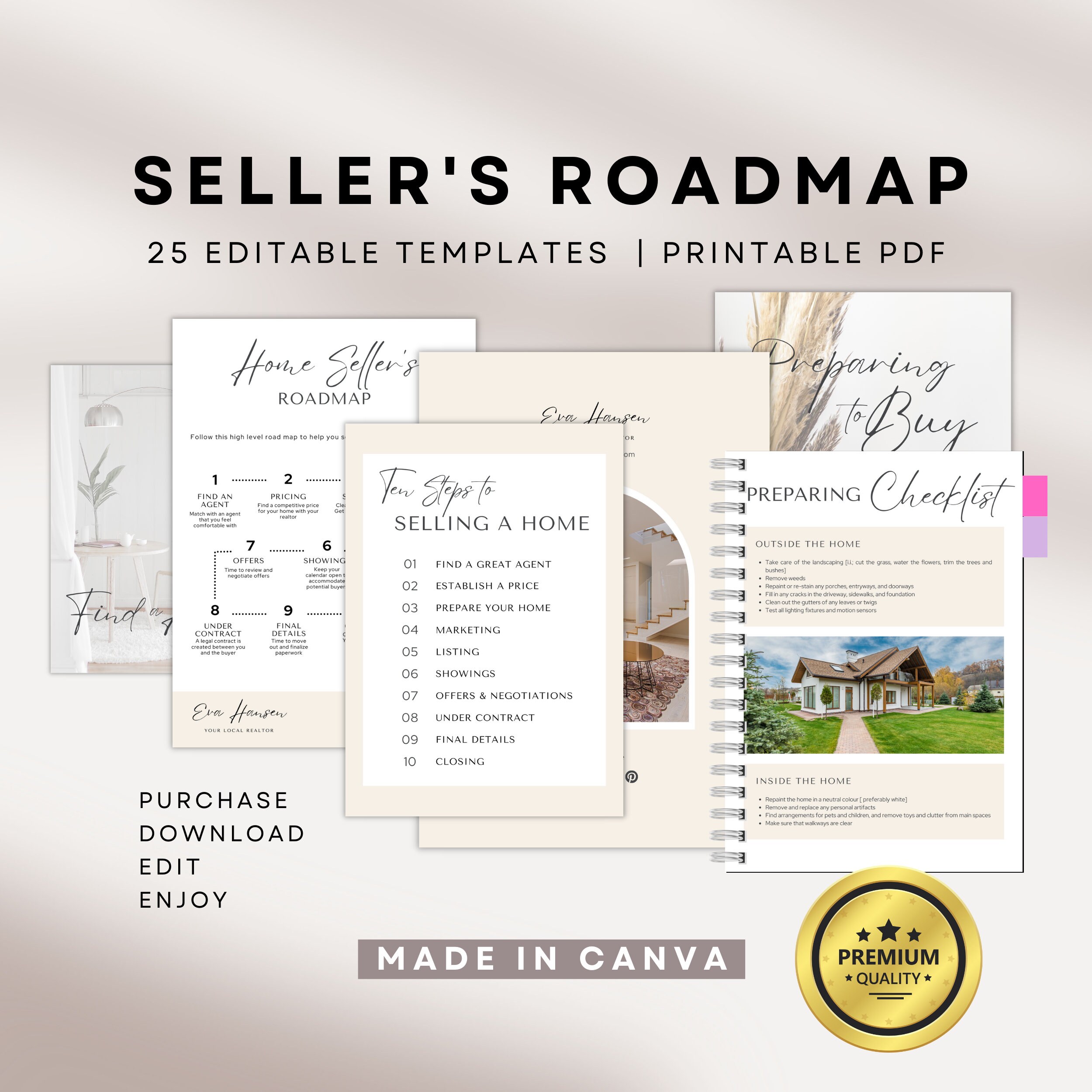 Real Estate Seller Guide Step by Step Sellers Roadmap Editable Canva ...