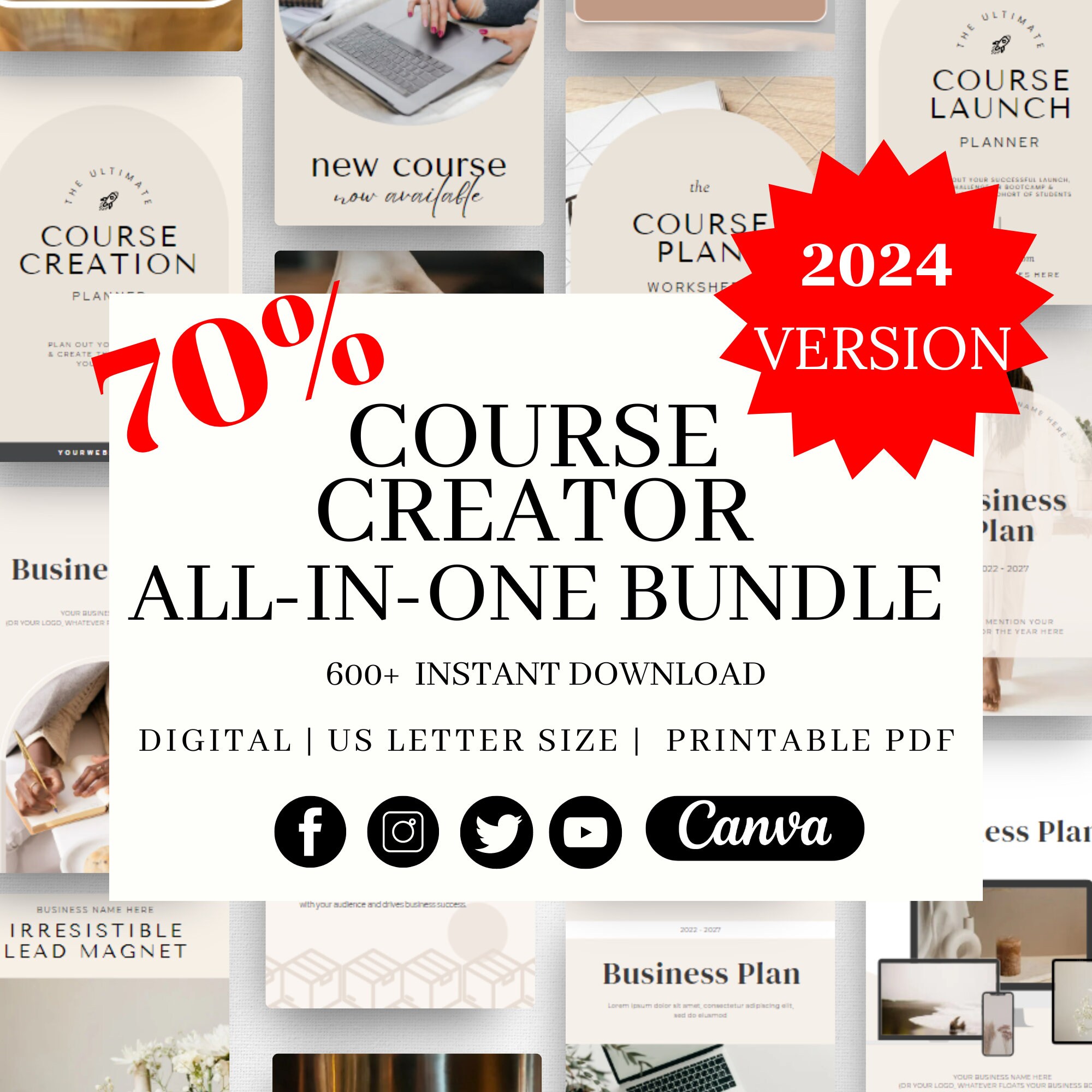 600 Course Creator Bundle, Course Coach Marketing Kit, Coaching Business Workbook Template ...