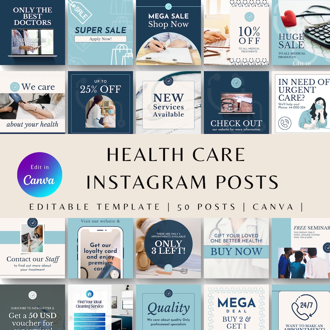 Health Care Social Media Posts, Bundle of 50 Therapy Clinic Instagram ...