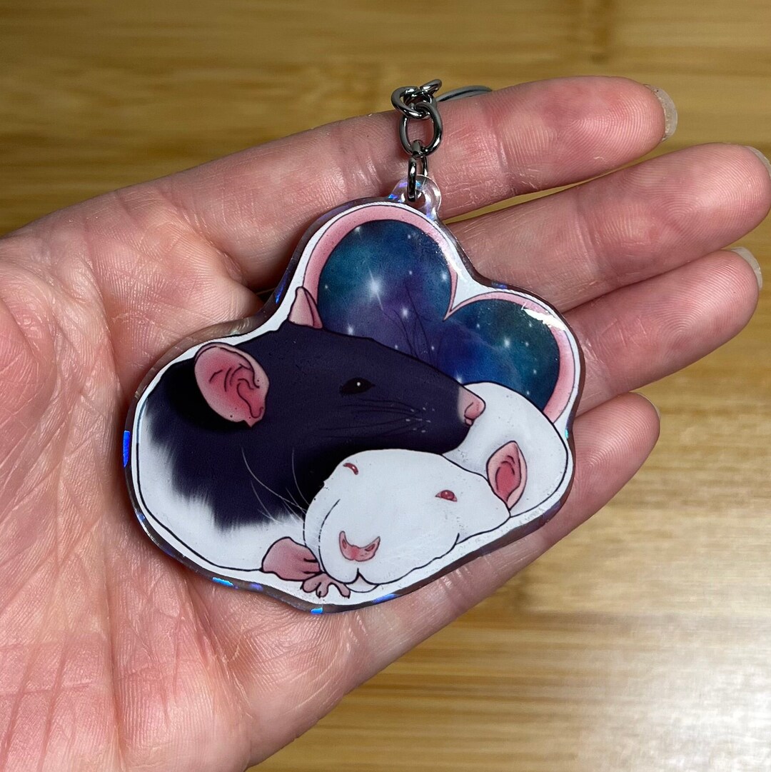 Double Rat Keychain, Customizable, Holographic, Galaxy, Heart - Etsy