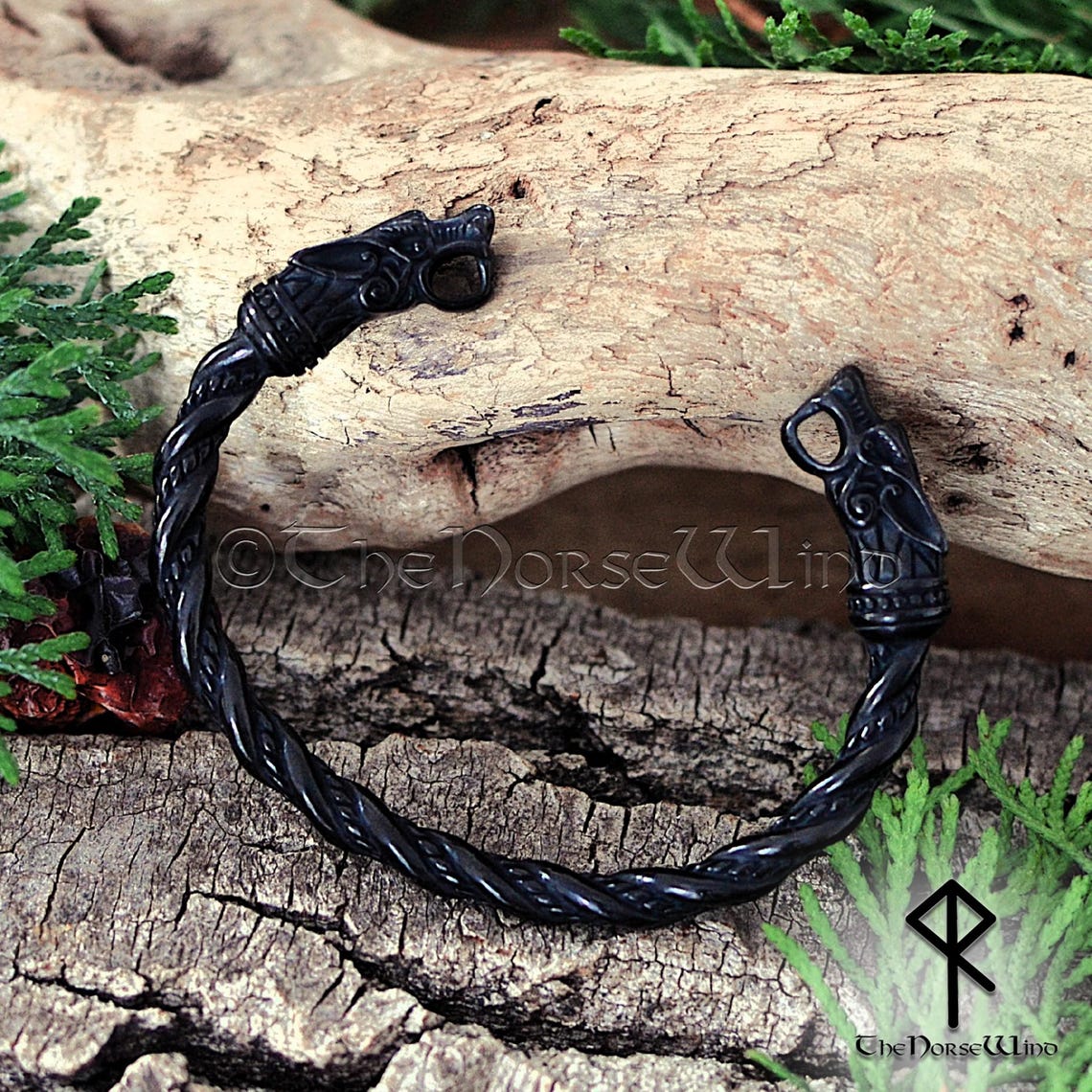 Viking Bracelet, Black Wolf Head Torque - Stainless Steel Viking Arm ...