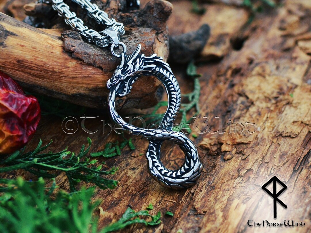 Viking Dragon Necklace, Norse Serpent Pendant, Infinity Knot ...