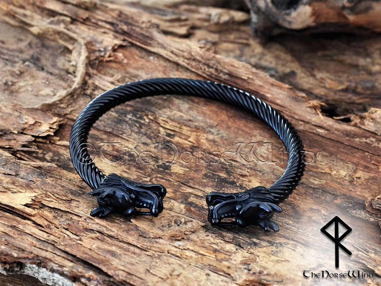 Viking Bracelet Nidhogg Dragon Head Torc, Black Stainless Steel Viking ...