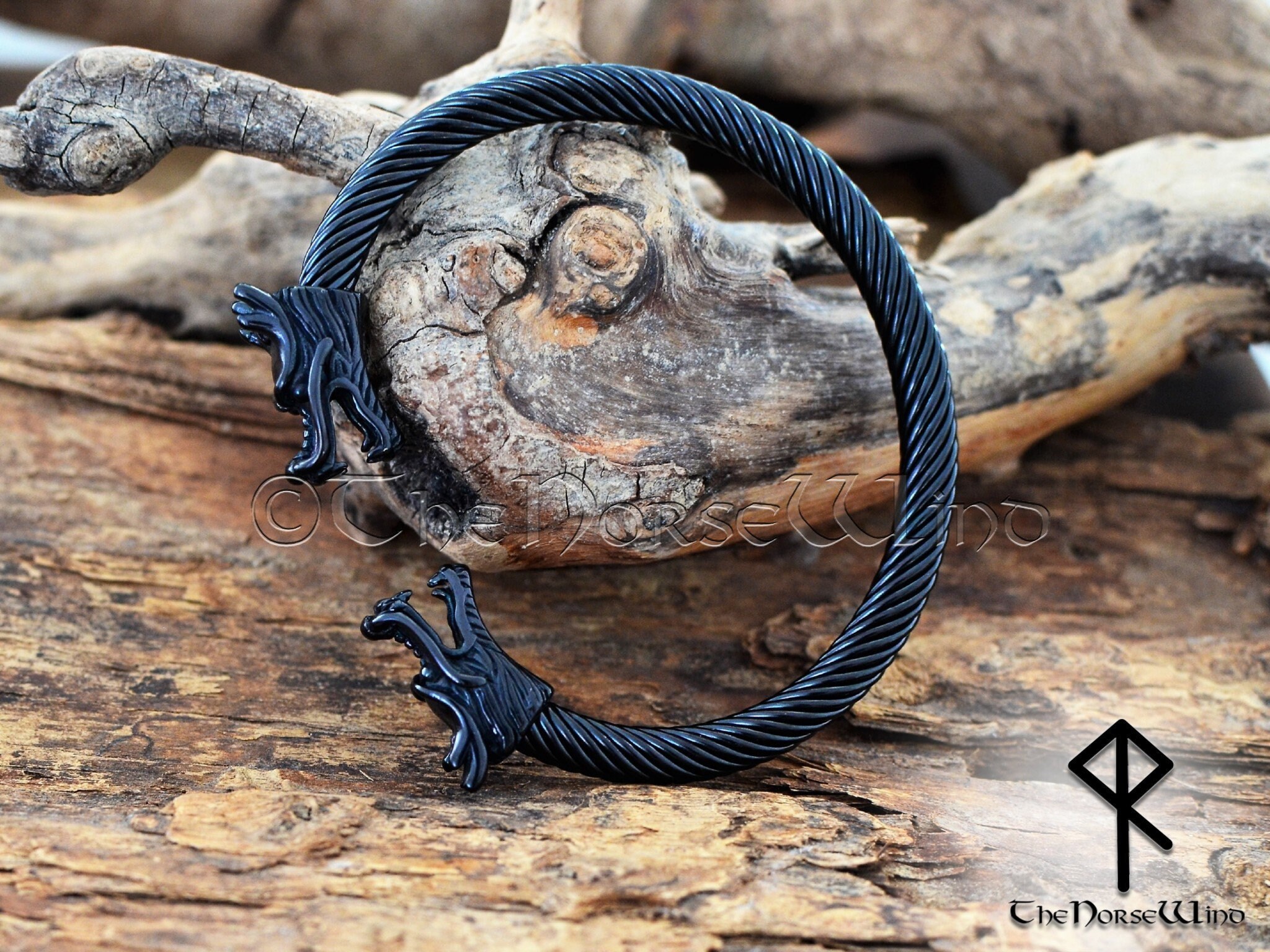 Viking Bracelet Nidhogg Dragon Head Torc, Black Stainless Steel Viking ...