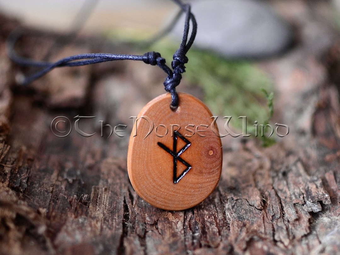 Viking Bind Rune Amulet of Regeneration, Runes Necklace, Wooden ...