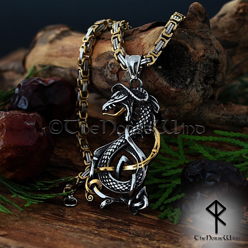 Viking Ouroboros Necklace, Midgard Serpent Pendant, Nidhogg Infinity ...
